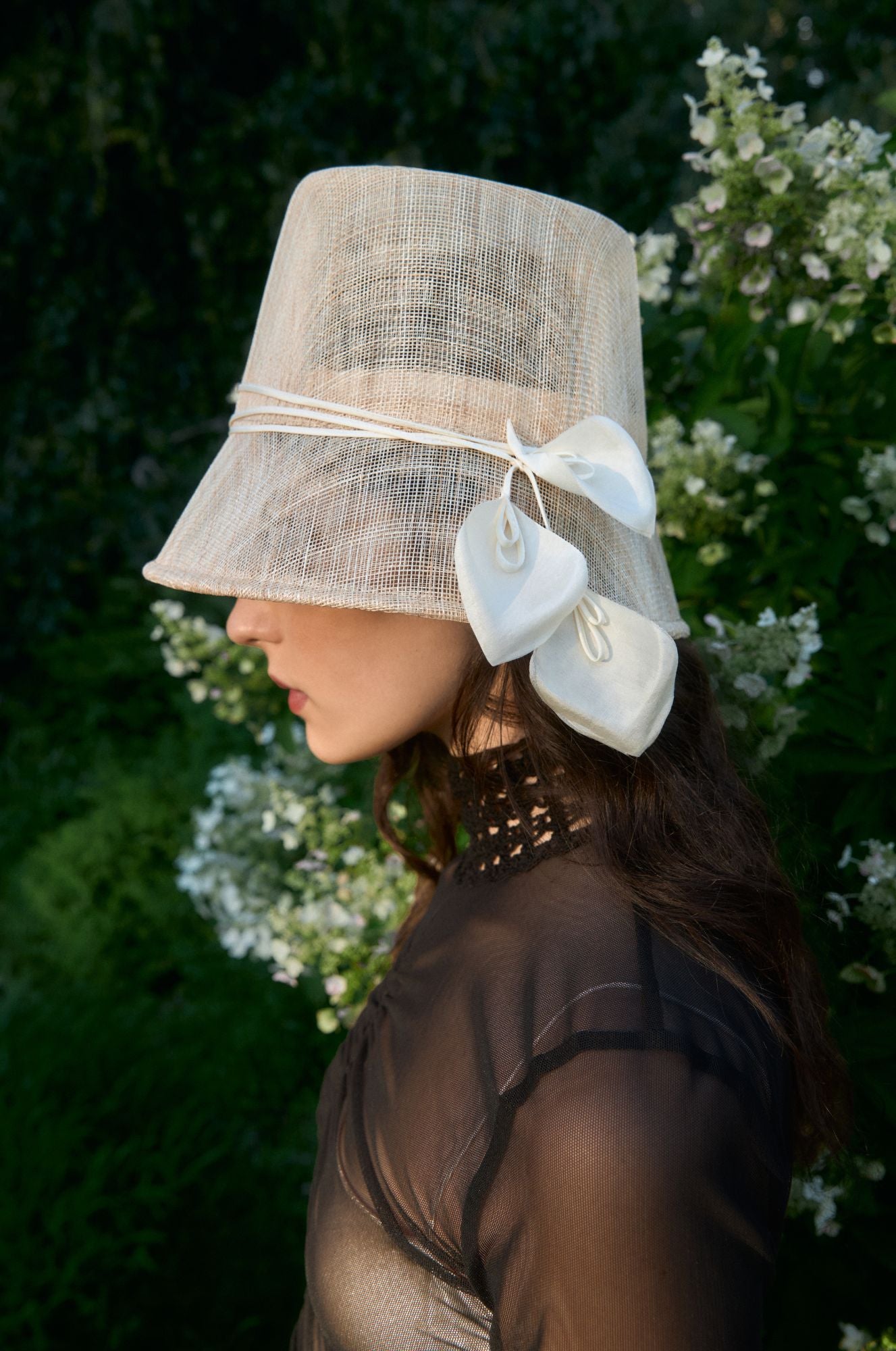 Tall Crown Bucket Hat with Delicate Floral Accents | Heloise Gigi ...